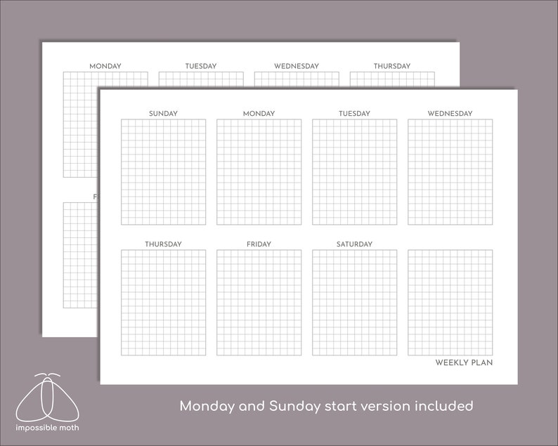 Undated Weekly Planner Printable Pdf Monday and Sunday Start - Etsy UK