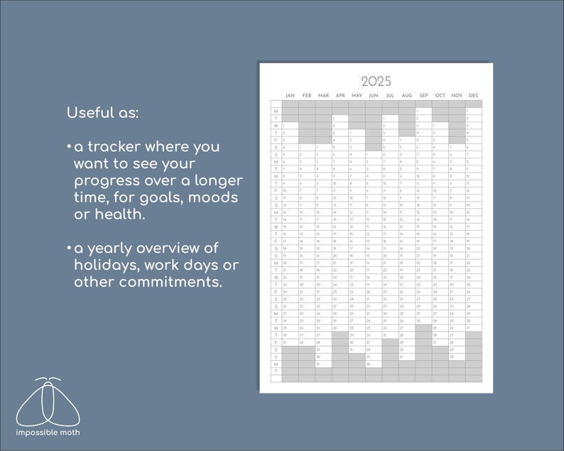 2025 Yearly Planner Printable, Year on One Page Overview, Portrait ...