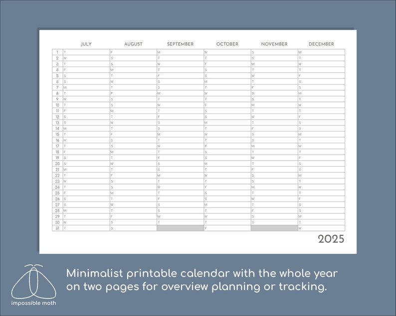 2025 Wall Calendar on 2 Pages, Landscape Yearly Planner Printable With ...