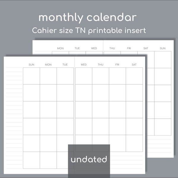 Cahier Tn Insert Monthly Calendar - Etsy