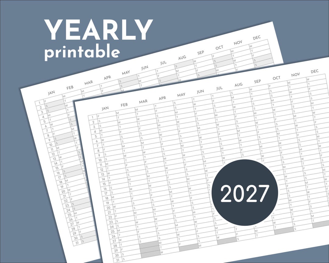 2027 Planner Printable, Yearly Tracker, A4 (print at A5-A0) and Letter ...
