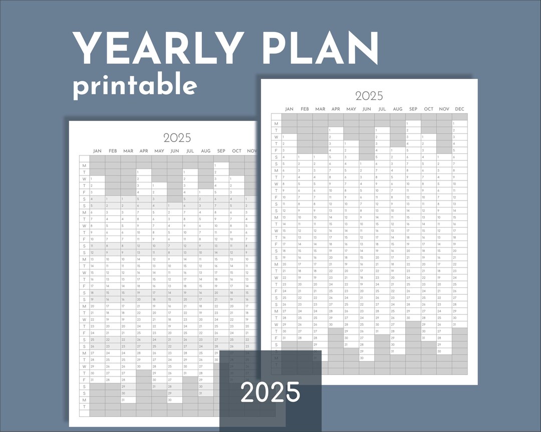 2025 Yearly Planner Overview Printable, A4 print at A5-A0 and Letter ...