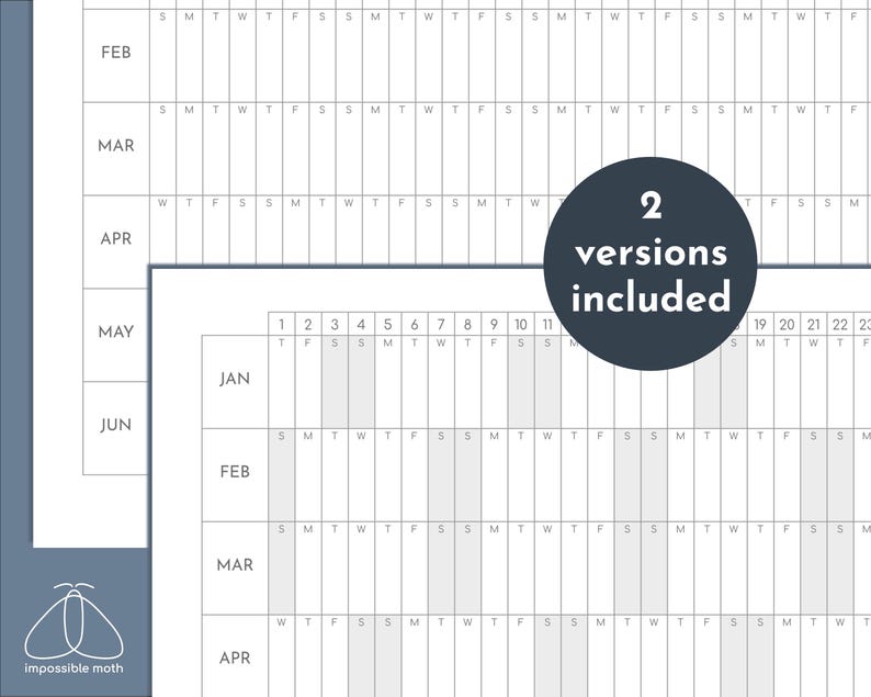 2026 Year Overview on 2 Pages, Printable Calendar - Etsy