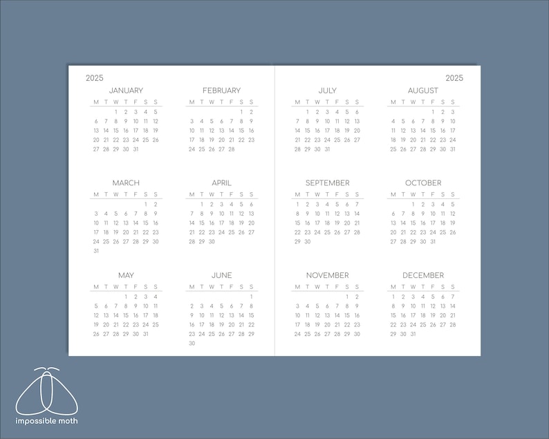 B6 Yearly Calendar 2024-2026 Printable Planner Inserts for TN, Monday ...
