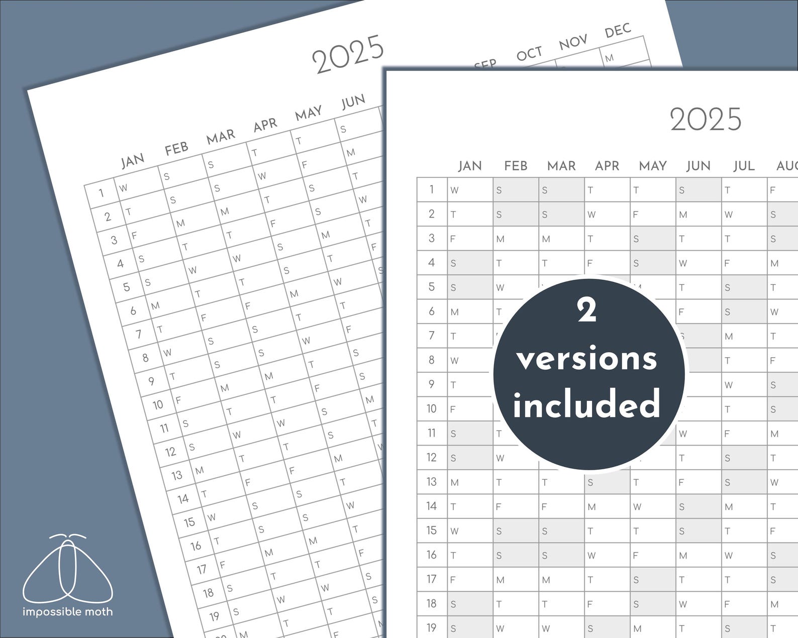 2025 Yearly Overview Calendar Printable, Portrait Wall Planner, Letter ...