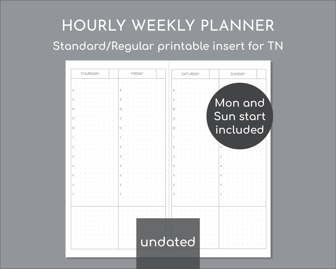 Undated Vertical Weekly Planner Pages, Regular / Standard Printable ...