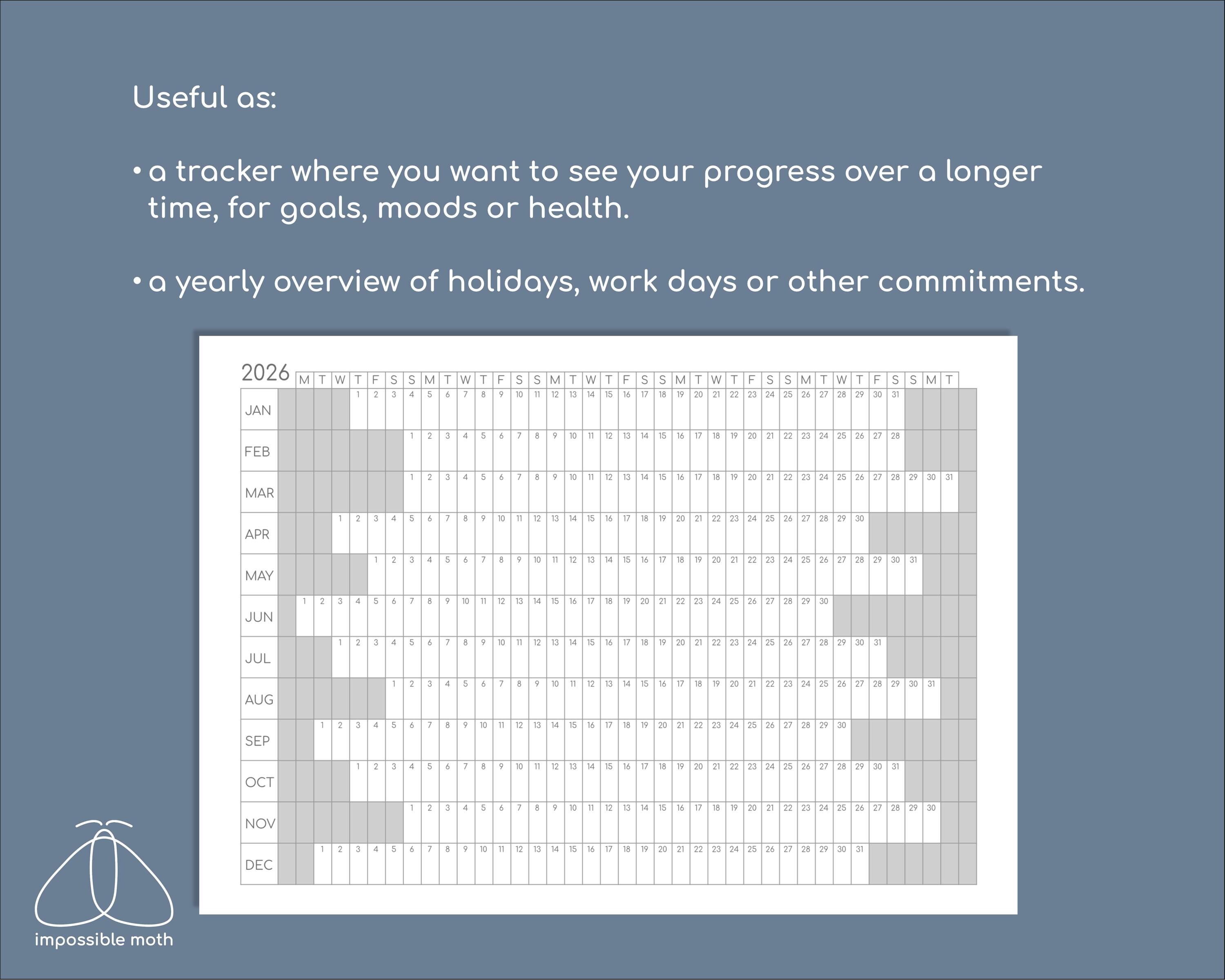 2026 Yearly Planner Printable, Year Overview Tracker on One Page, Print ...