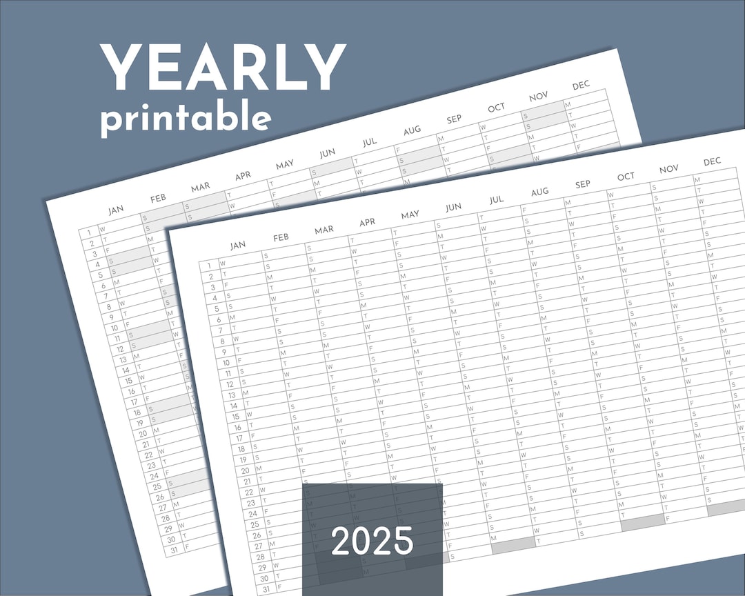 2025 Planner Printable, Yearly Tracker, A4 print at A5-A0 and Letter ...