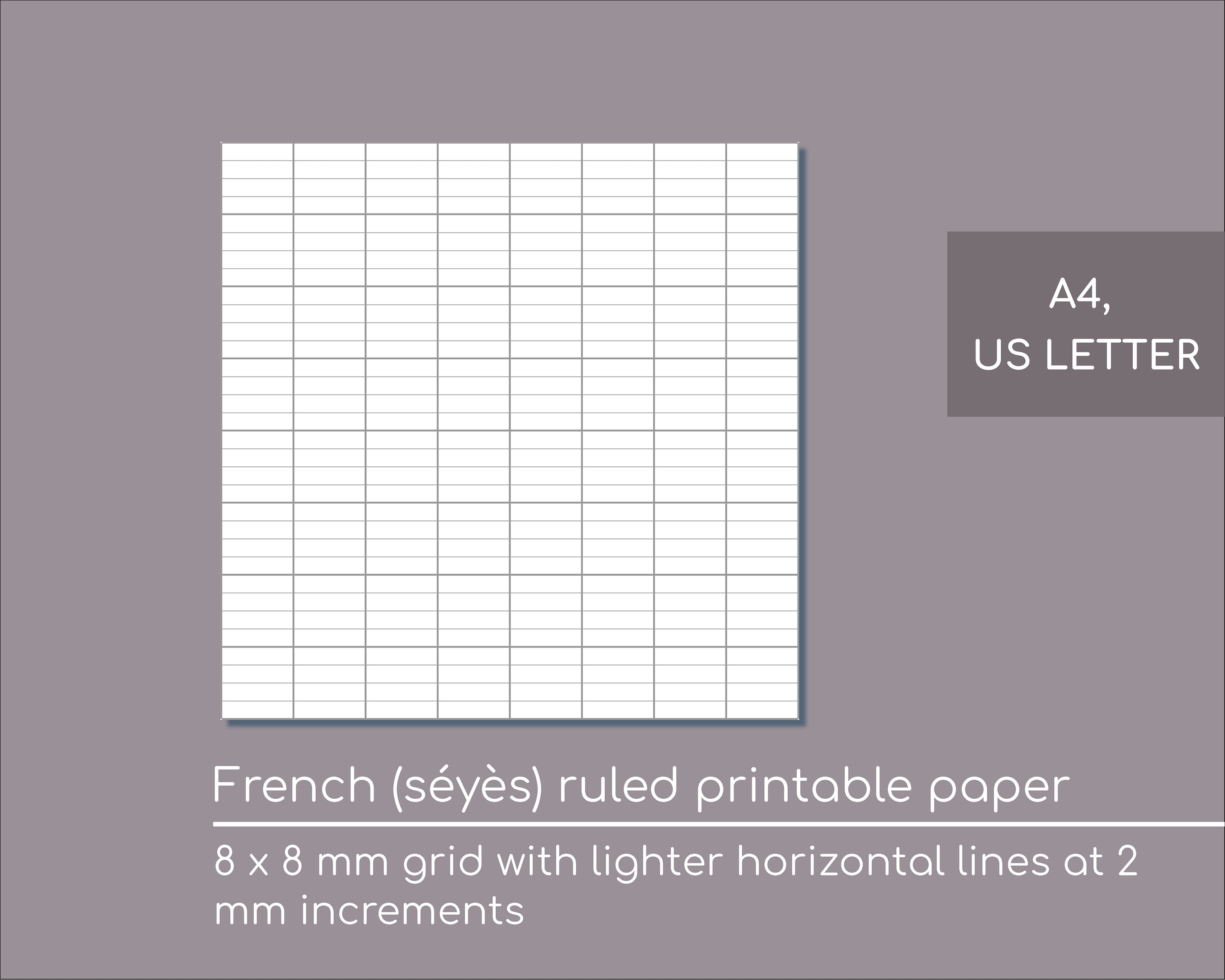 French Ruled Printable Paper Seyes Ruled A4 and US Letter - Etsy