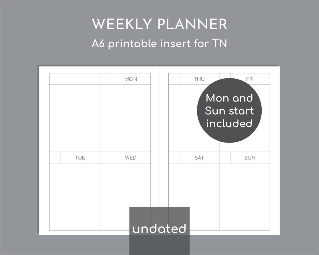 A6 Undated Week on 2 Pages, Printable Travelers Inserts - Etsy