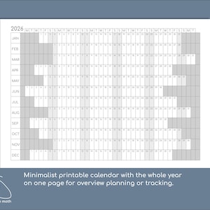 2026 Yearly Planner Printable, Year Overview Tracker on One Page, Print ...