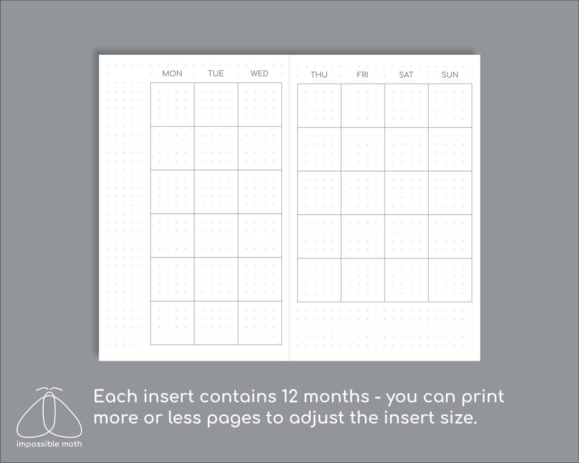Undated Month Planner B6 Slim Printable Travelers Insert, Sunday ...