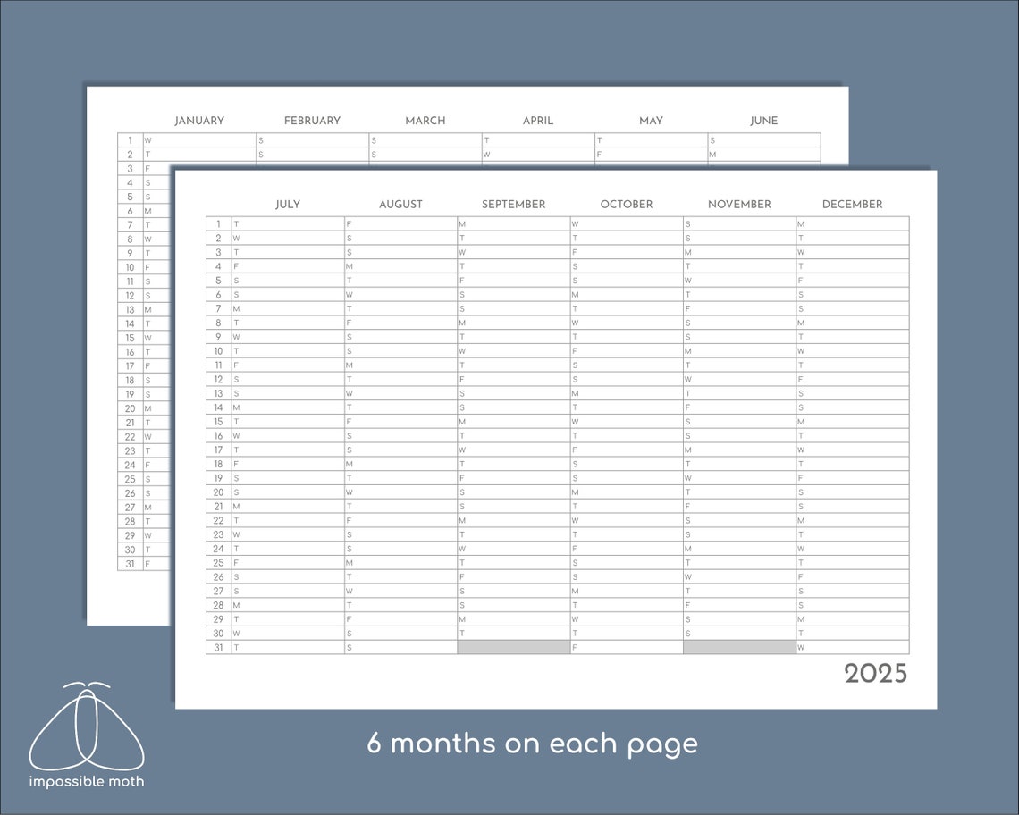2025 Wall Calendar on 2 Pages, Landscape Yearly Planner Printable With ...
