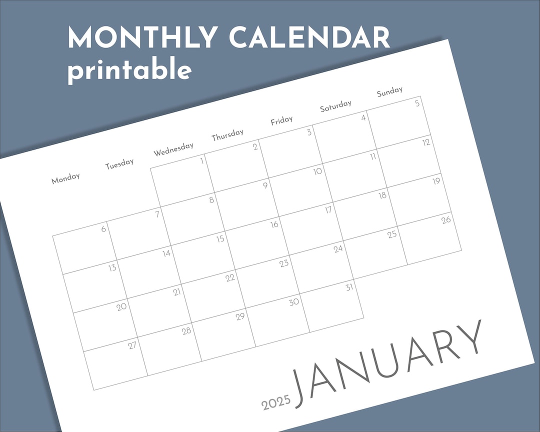 Monthly Calendar 2025, A4, A5, A3, Letter Minimalist Printable PDF - Etsy