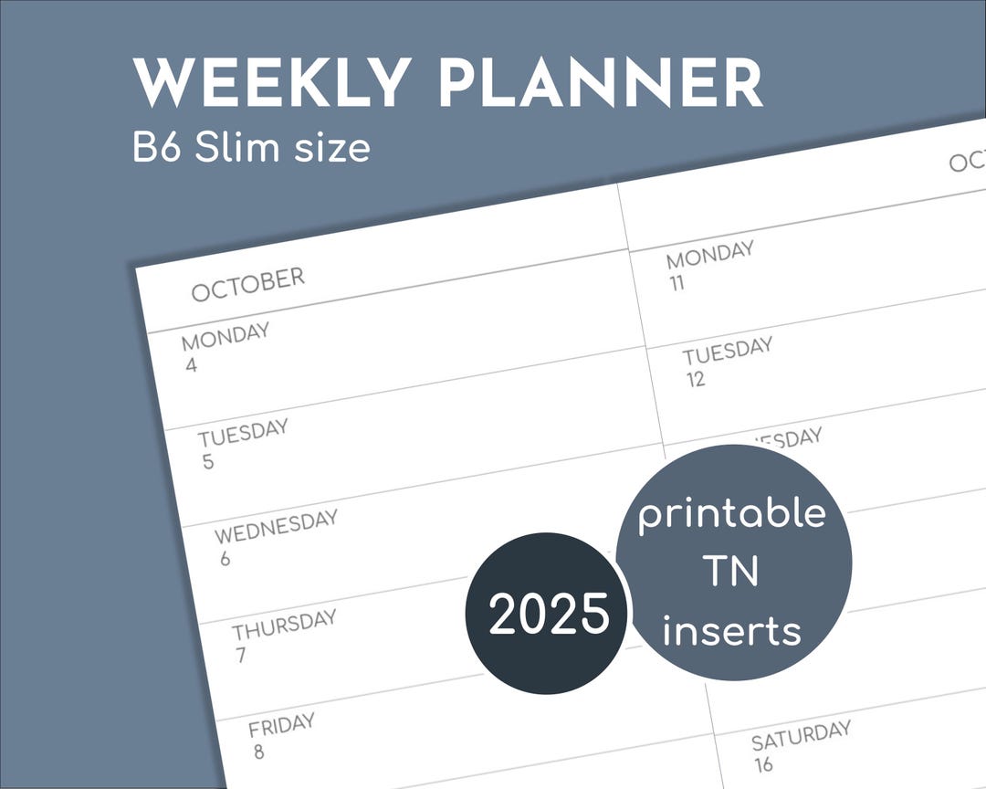 Week Planner 2025, B6 Slim Printable TN Inserts - Etsy