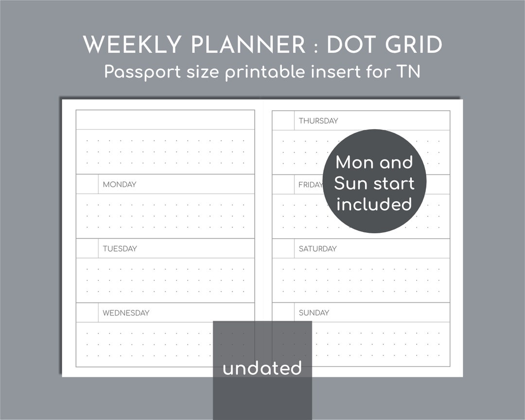Undated Small Weekly Planner, Printable Passport Size Travelers Insert ...