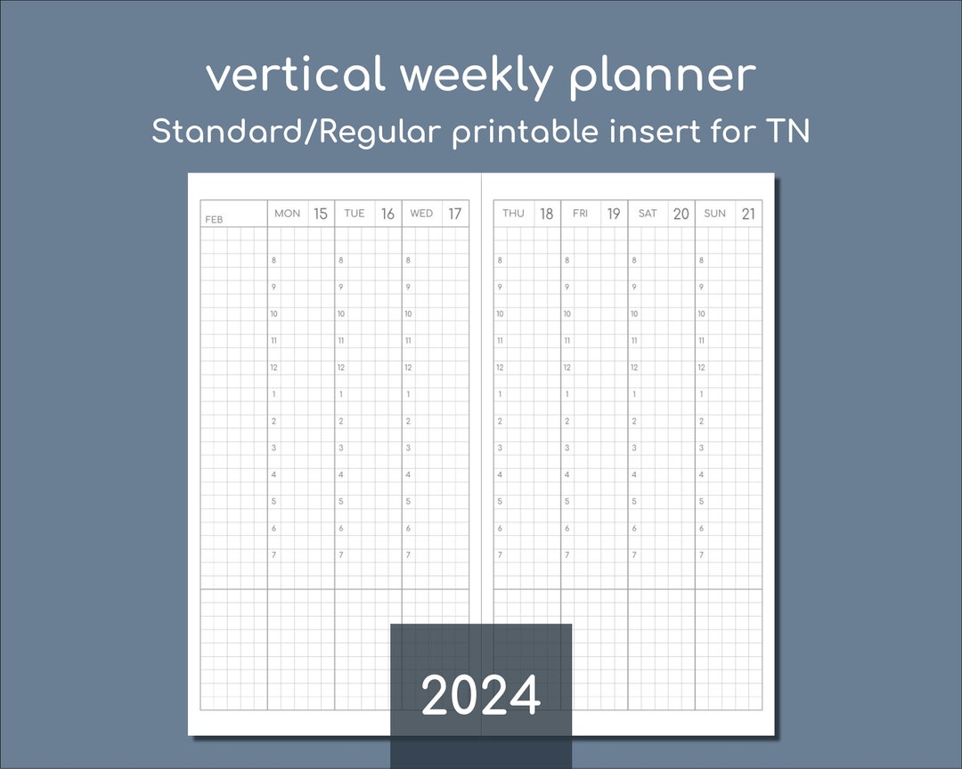 2024 Vertical Hourly Planner, Weekly Printable Travelers Inserts ...