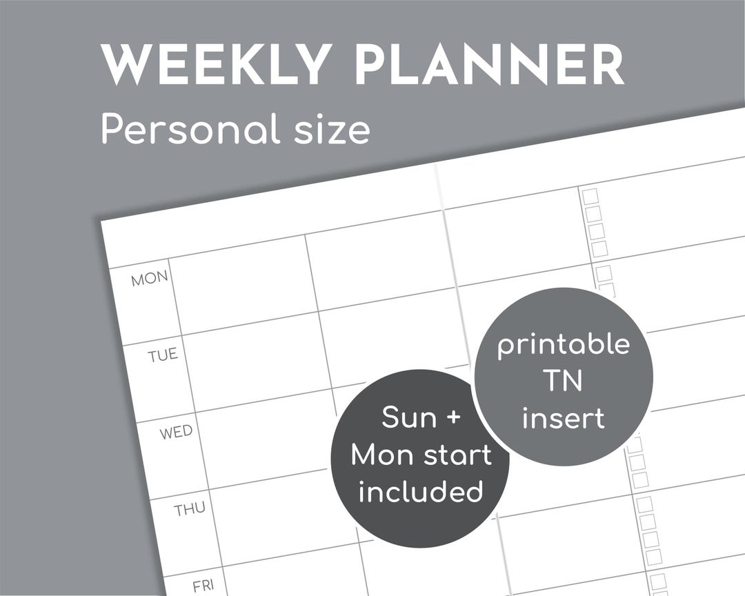 Dateless Weekly Planner, Printable Personal Size Insert for TN - Etsy