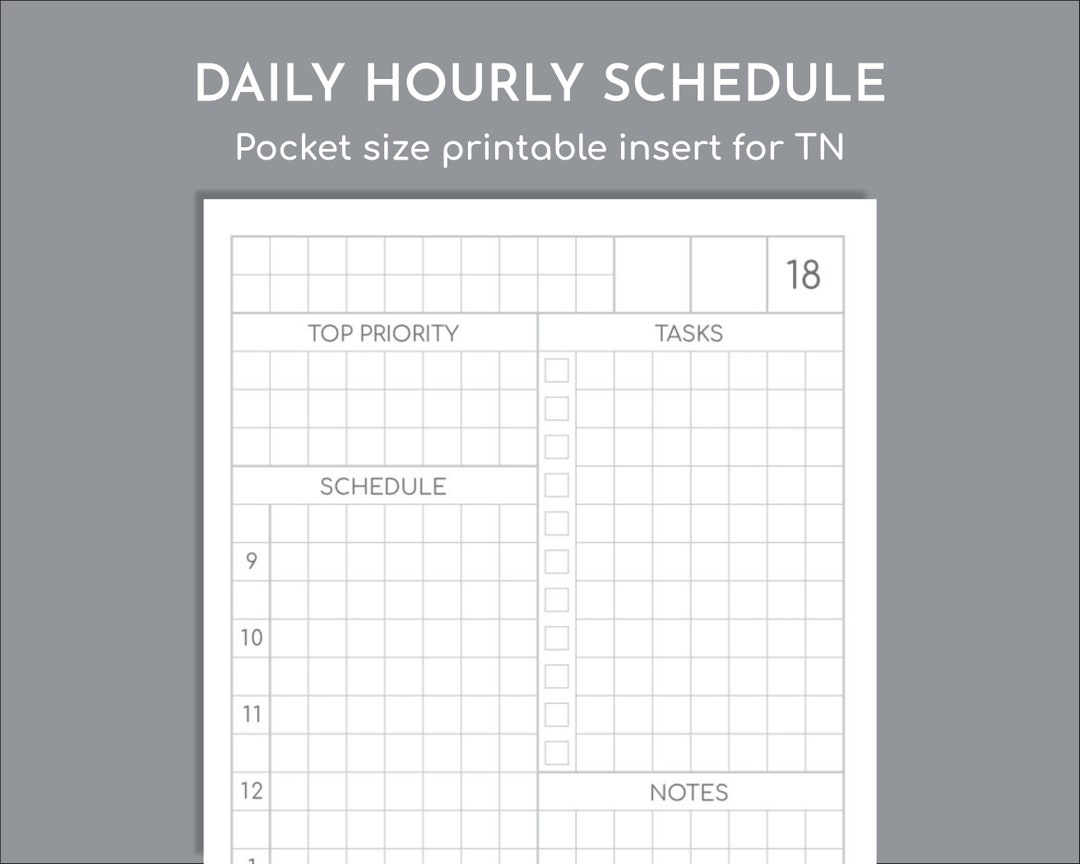 Hourly Daily Schedule, Pocket Size Printable Planner Travelers Refill ...