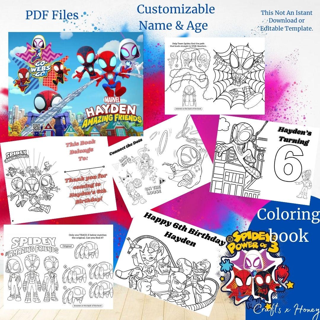 Spidey and His Amazing Friends Coloring Books Kids Birthday GIRL/BOY ...
