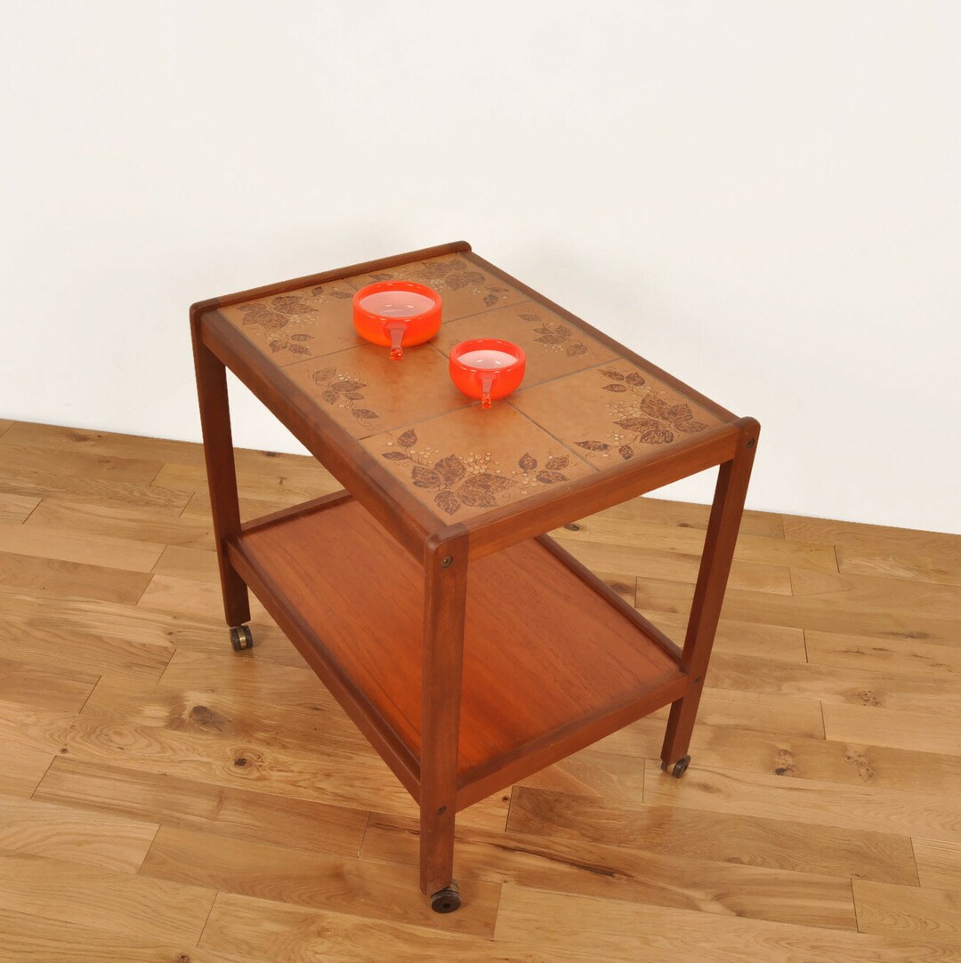 Mid Century Tiled Top Teak Hostess Tea Trolley or Bar Cart, Vintage ...
