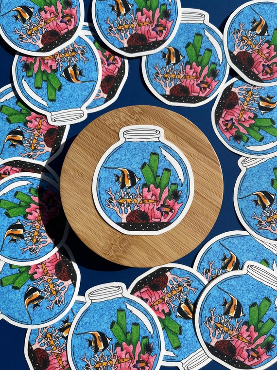 Vinyl Tropical Fish Coral Reef Bowl Sticker - Etsy