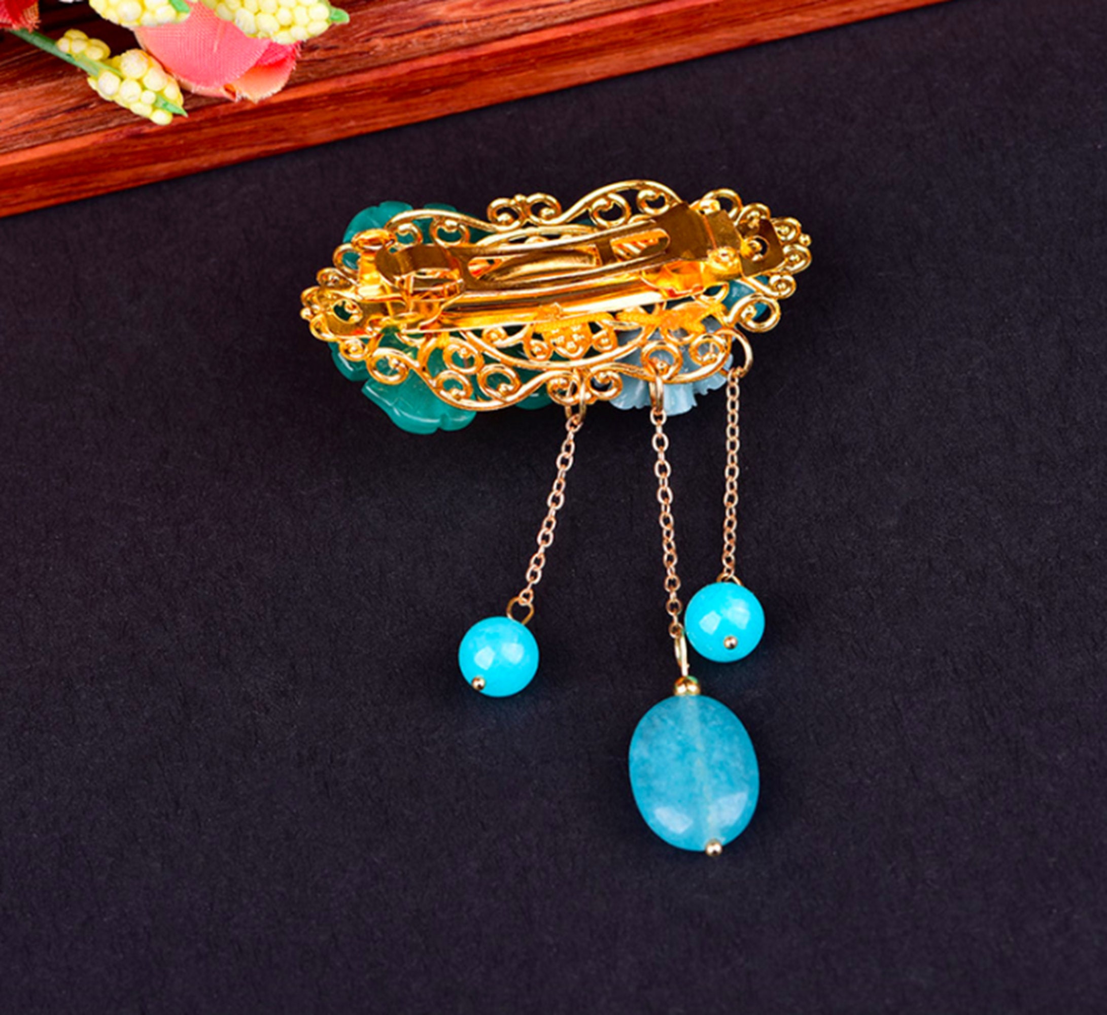 Vintage Flower Tassel Chinese Hair Clips Chinese Barrette Blue | Etsy