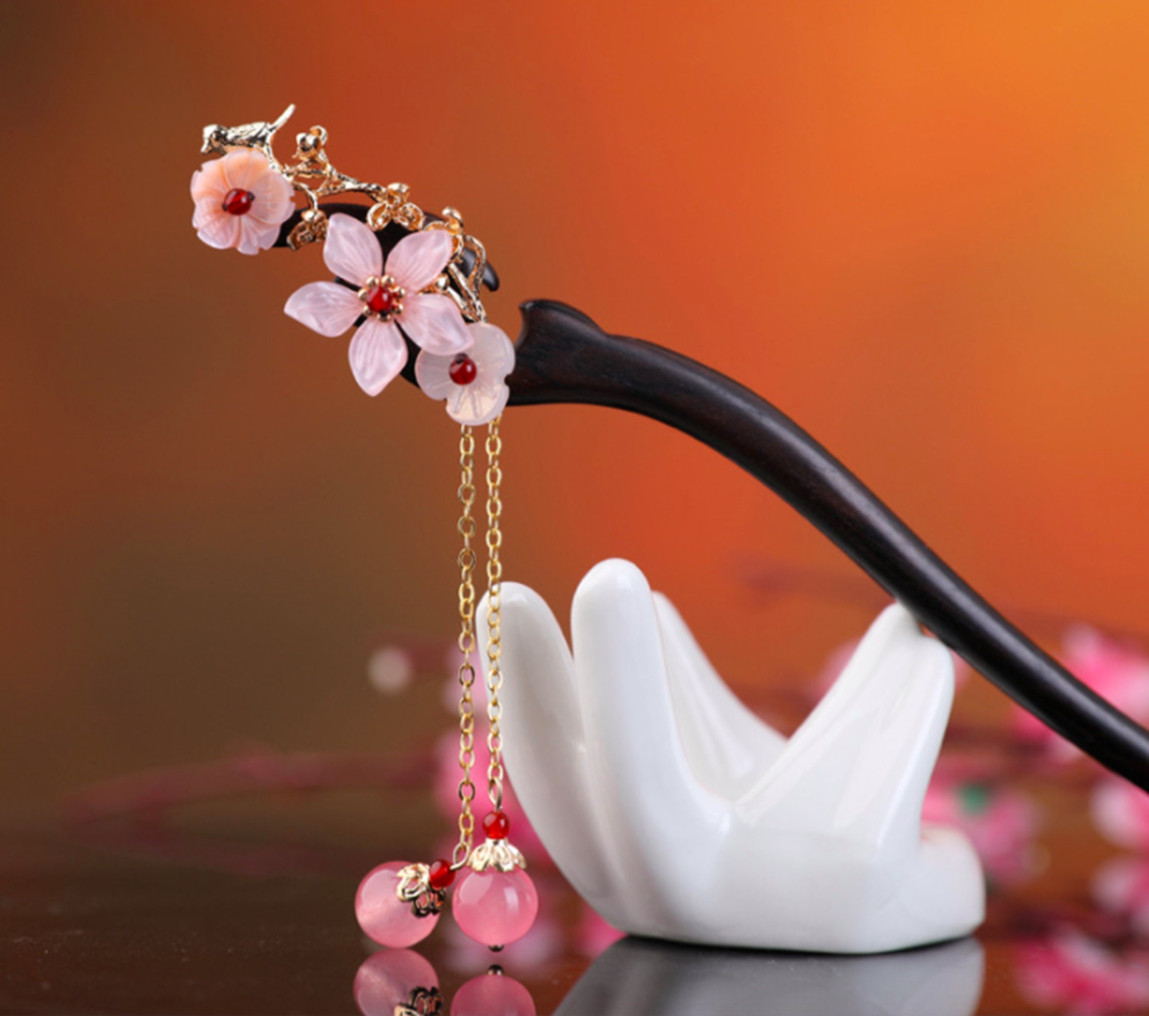 Pink Tassel Flower Cherry Blossom Chinese Hair Pin Hair Stick - Etsy