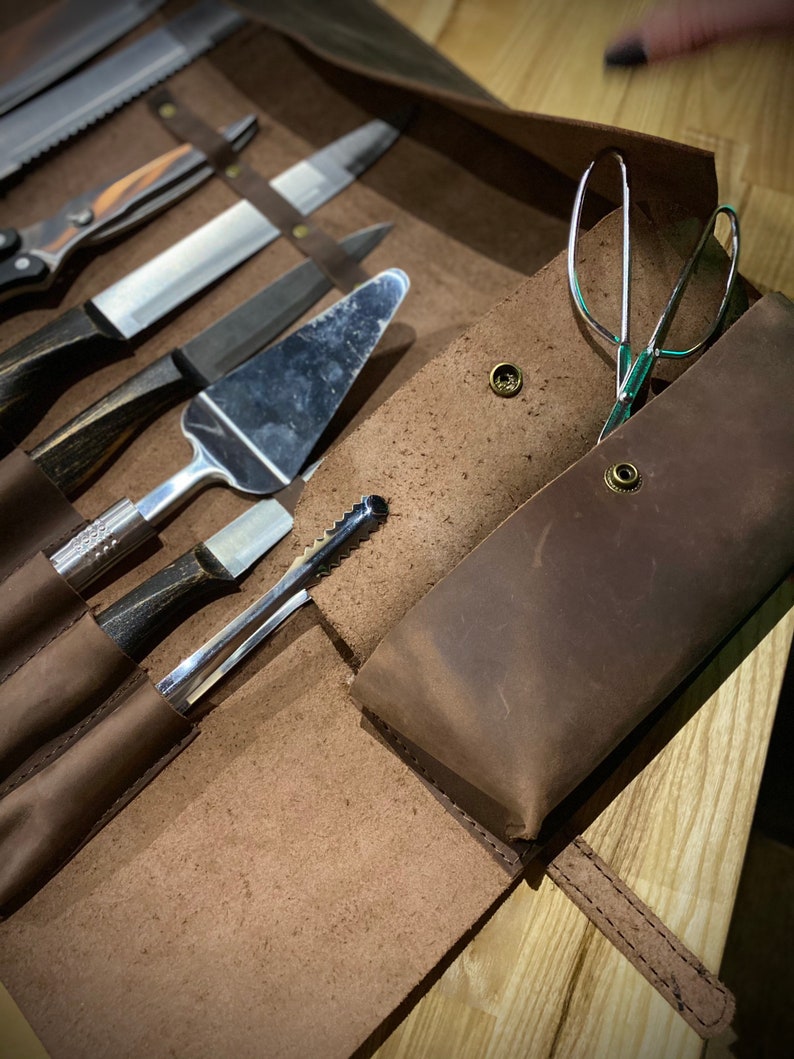 Leather Knives Roll Personalized Leather Chef Knife Roll | Etsy