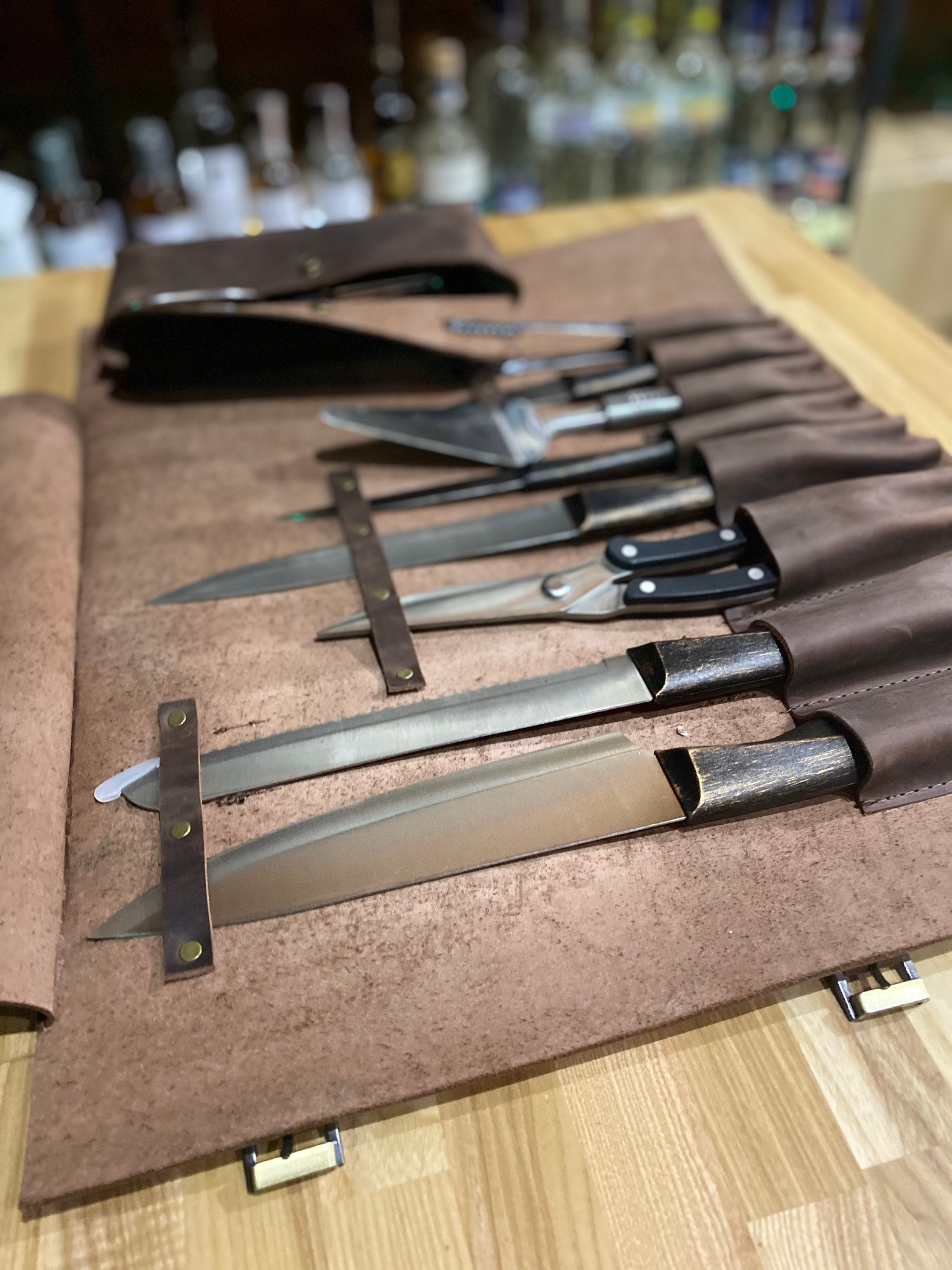 Leather knives roll Personalized Leather Chef Knife Roll | Etsy