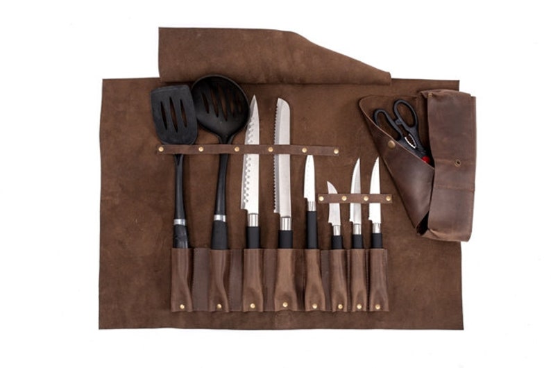 6 slot Leather knife roll Chef knife roll Father day gift Chef | Etsy
