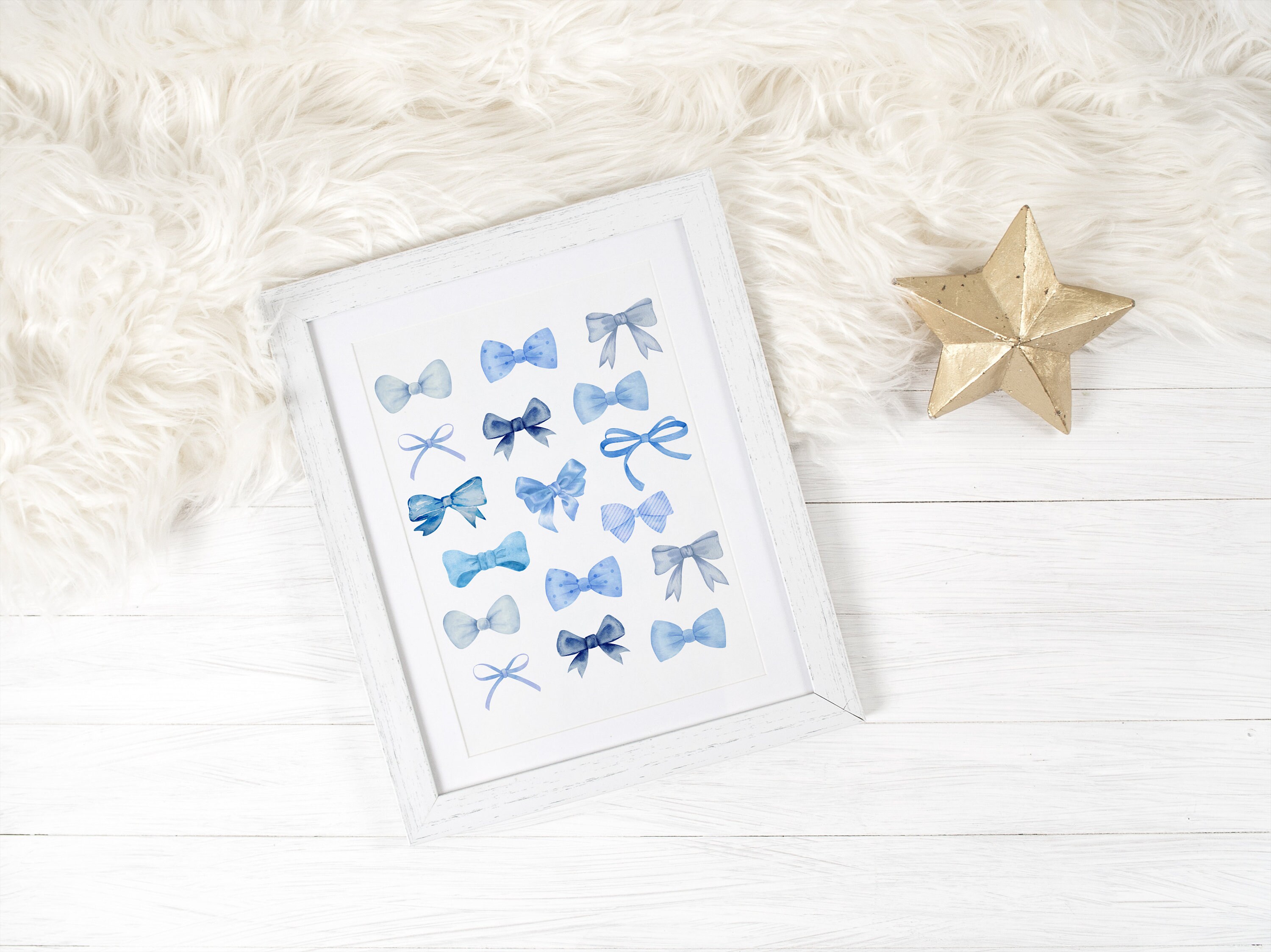 Digital Download Watercolor Blue Bow Print | Boys Nursery Decor ...