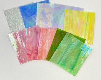 8 X 8 Set of 10 Iridescent Stained Glass Sheets Sheet Glass Set FREE ...