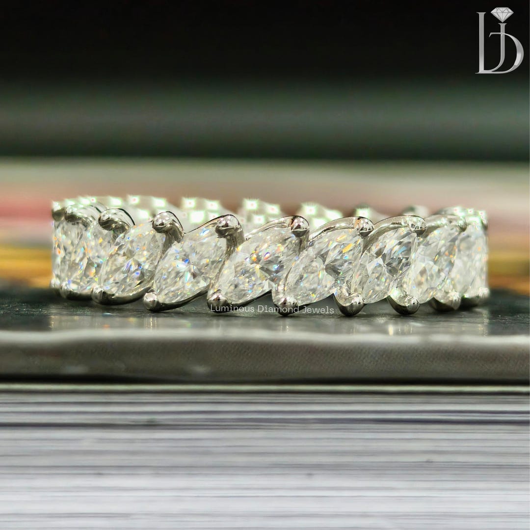 Marquise Cut Moissanite Eternity Band: Full Eternity, Elegant Statement ...