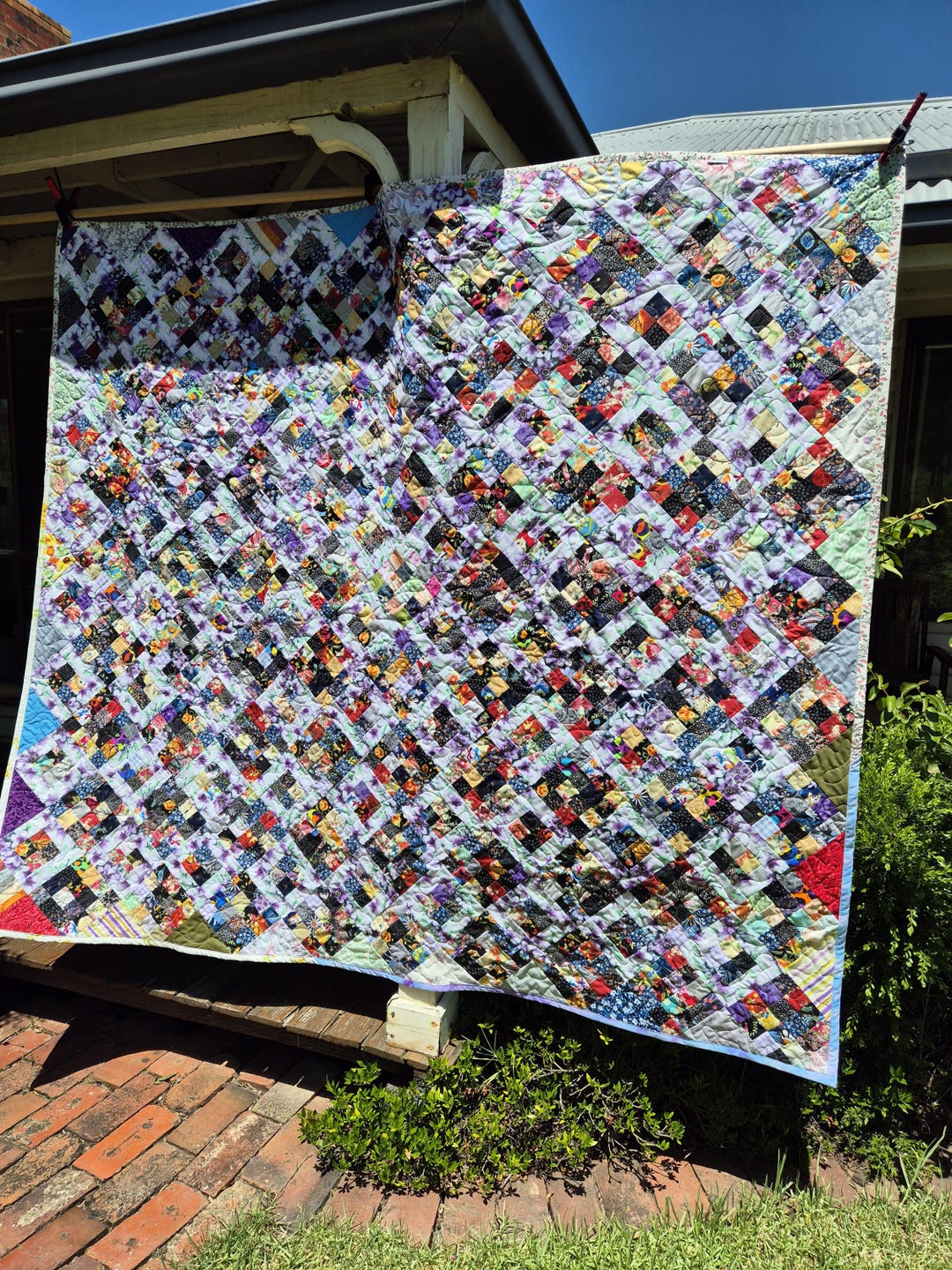 Scrappy Quilt Using 2 Inch Squares. Queen/double Size Bespoke, Linen ...