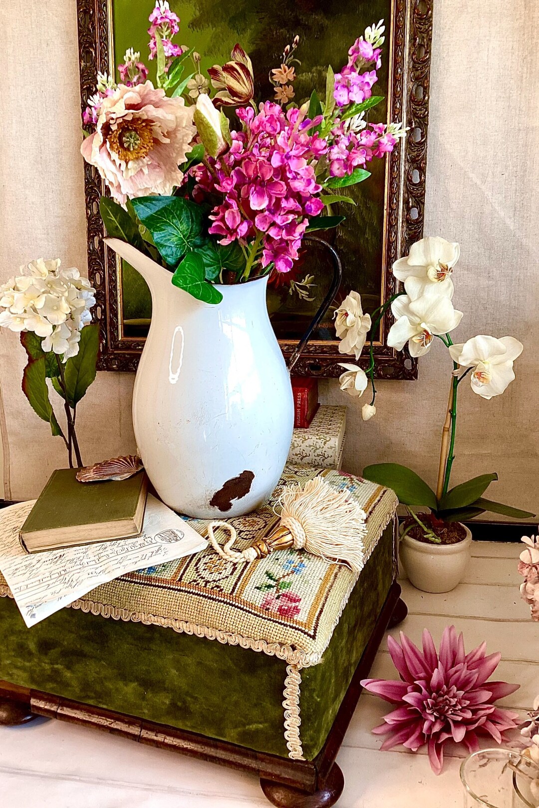 Gorgeous Large Rustic Vintage Enamelware Jug / Pitcher by K.E.R. Sweden ...