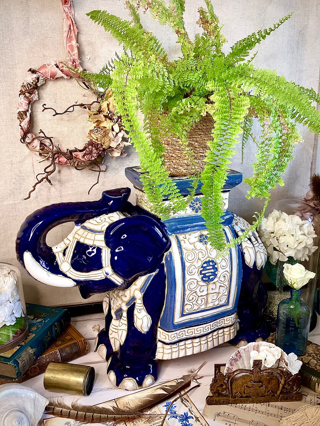 Stunning Large Vintage Ceramic Elephant Plant Stand, Elephant Foot ...