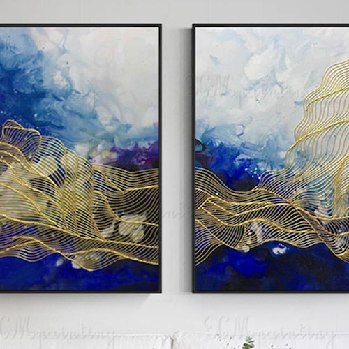 Gold Lines Abstract Painting on Canvas Wall Art Picture for | Etsy
