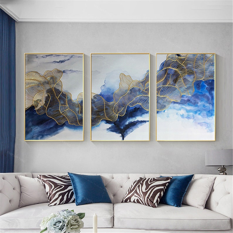 3 Panels Abstract Painting on Canvas Wall Art Framed for - Etsy