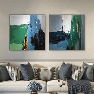 2 Pieces Green Color Abstract Painting Framed Canvas Wall Art - Etsy