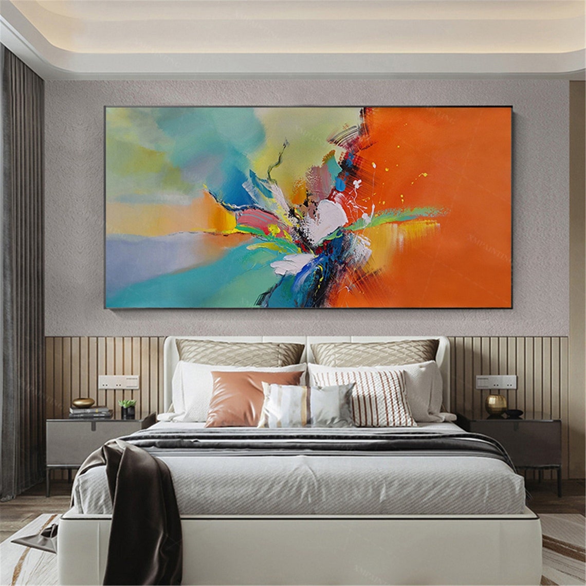 Orange Acrylic Abstract Painting Canvas Wall Art Picture for - Etsy