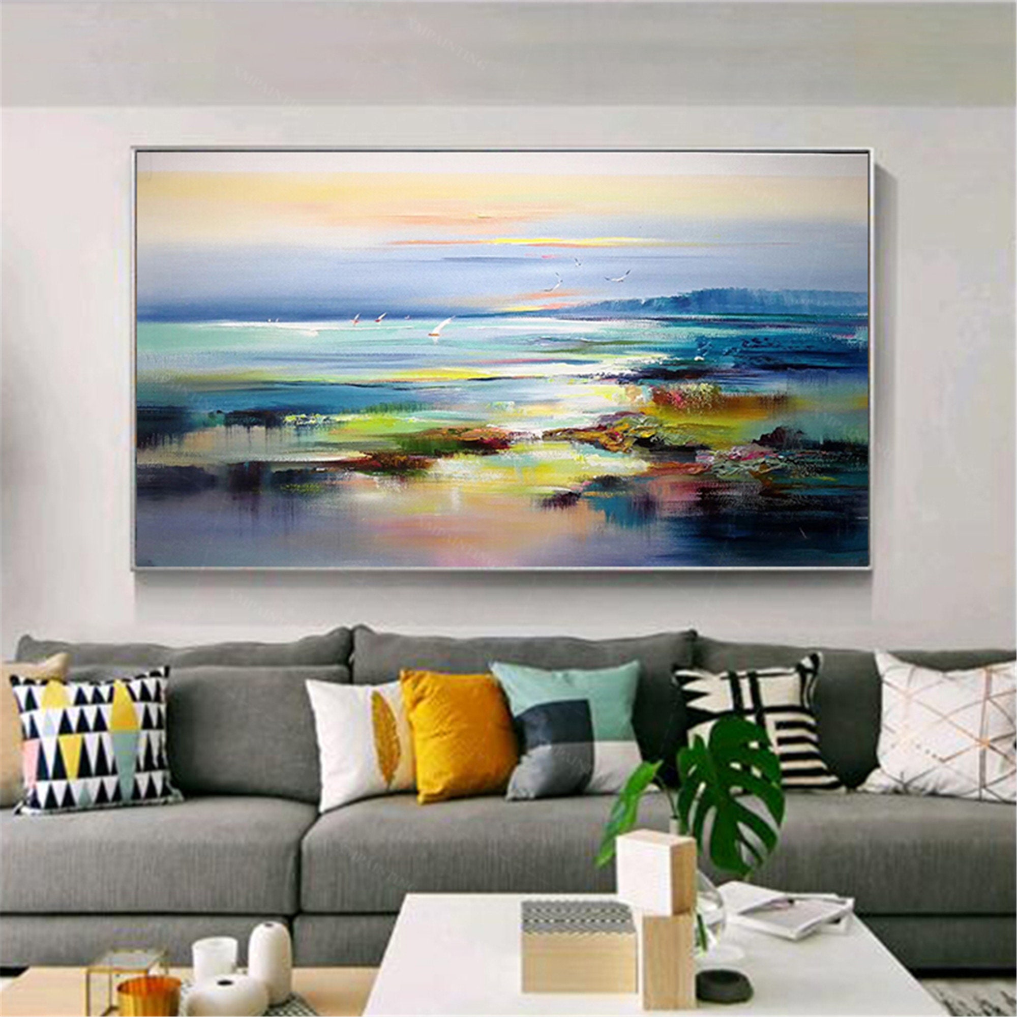 Marineblauw abstract schilderij canvas muur kunst foto voor | Etsy