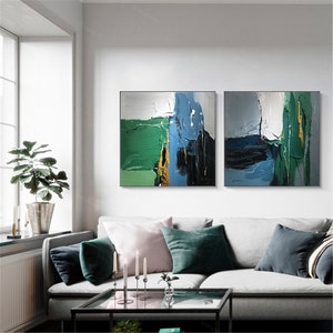 2 Pieces Green Color Abstract Painting Framed Canvas Wall Art - Etsy