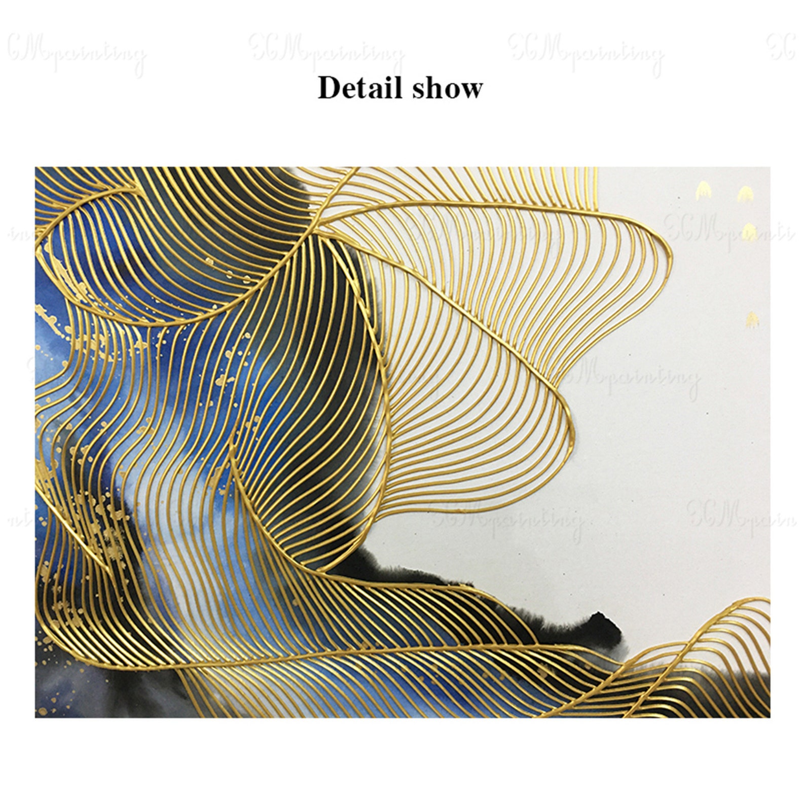 Gold Line Navy Blue Abstract Painting on Canvas Wall Art | Etsy