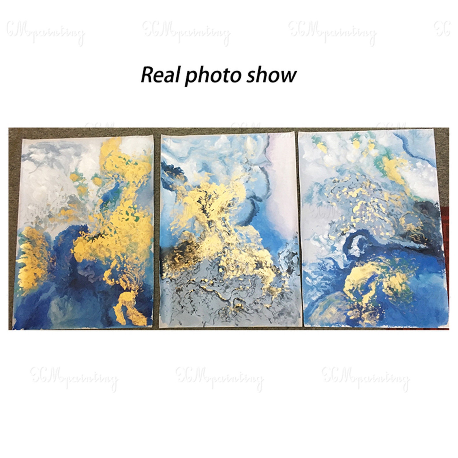 3 Pieces Gold Art Abstract Painting on Canvas Wall Art Framed | Etsy