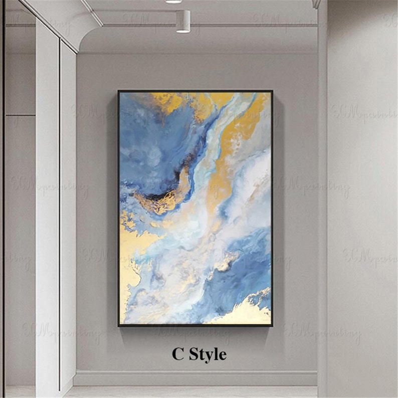 Navy Blue Abstract Painting on Canvas Wall Art Framed for - Etsy