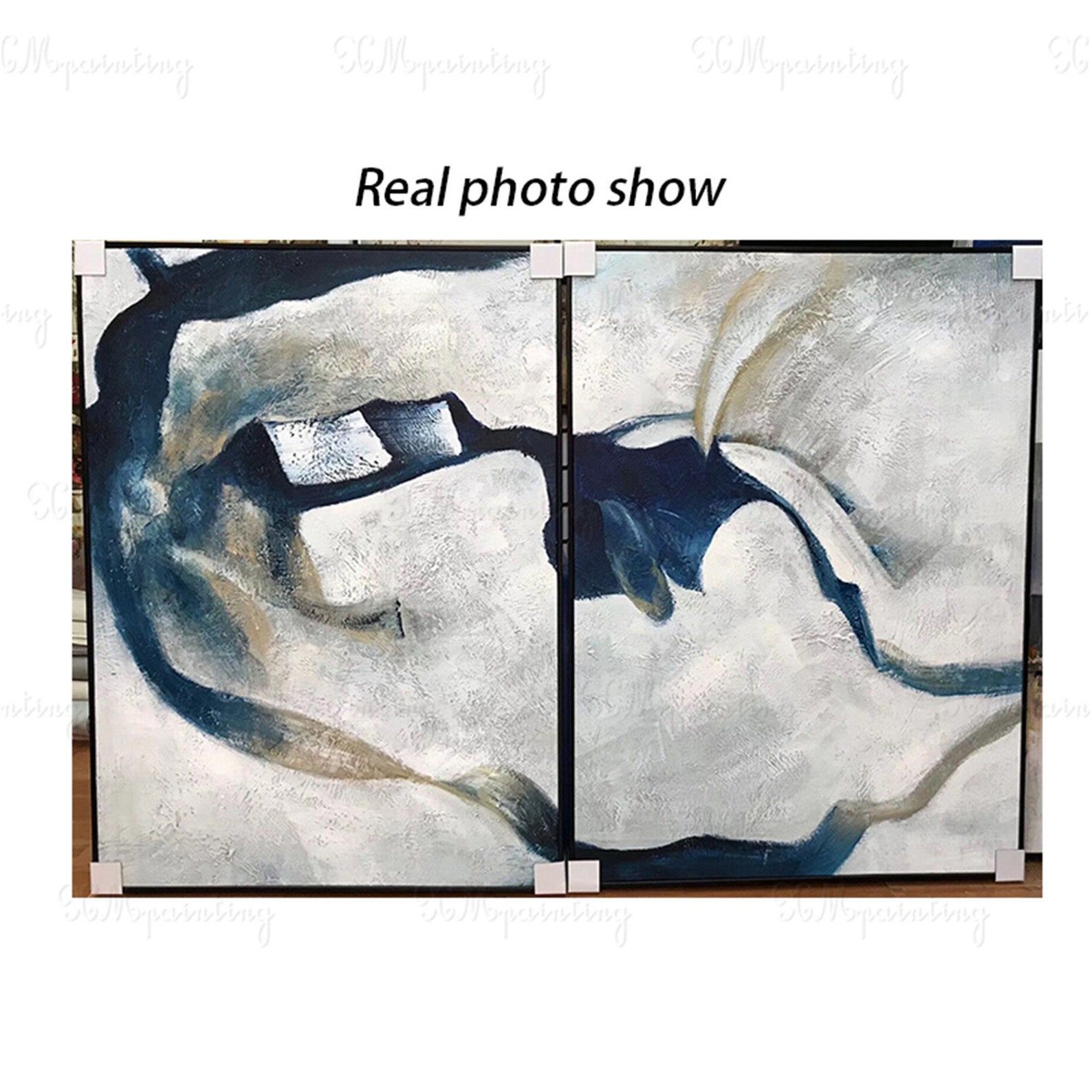 2 Pieces Abstract Paintings on Canvas Wall Art Framed for | Etsy