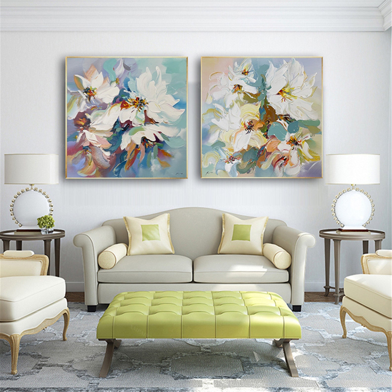 2 Pieces Abstract Flower Painting on Canvas Wall Art Framed - Etsy