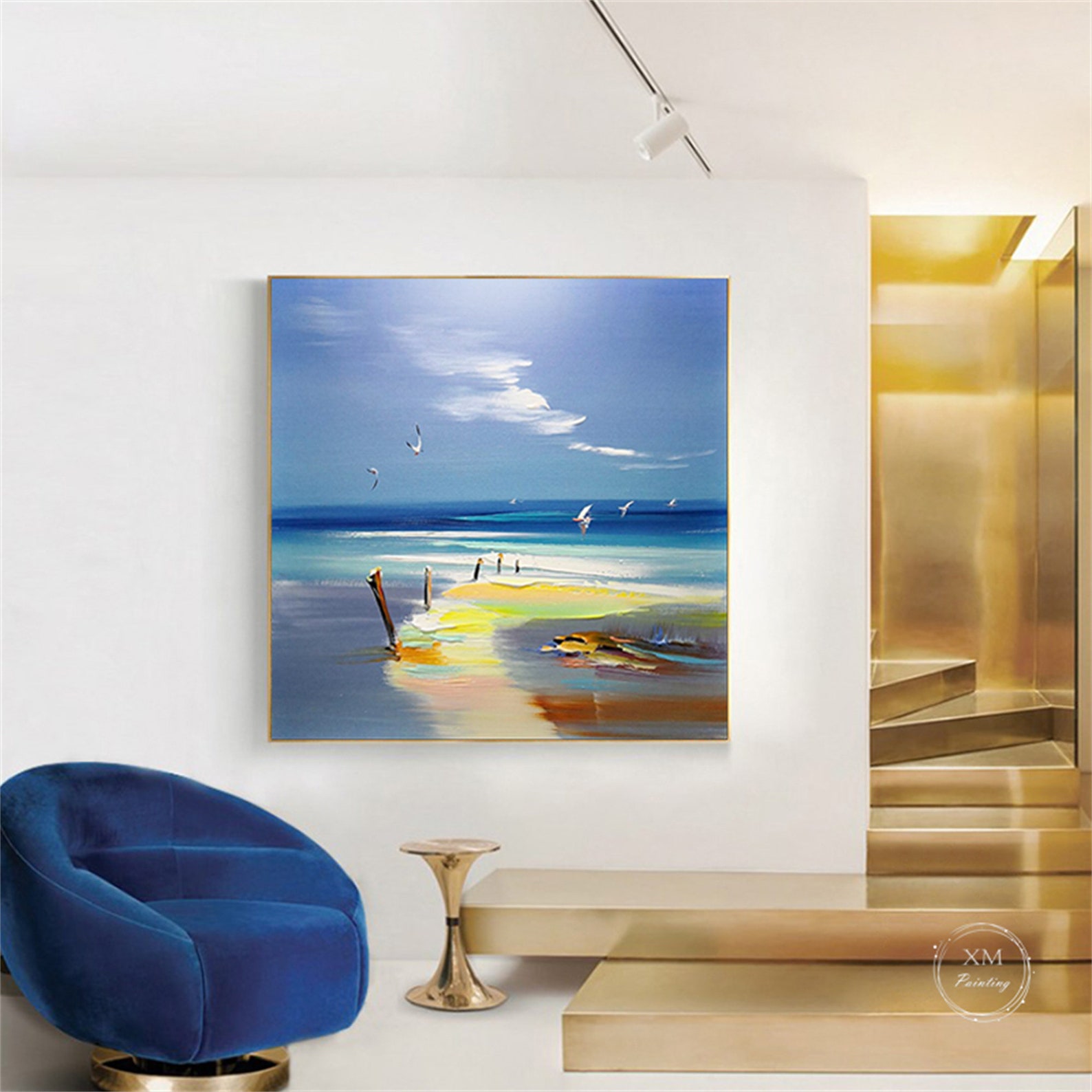 Original Blue Acrylic Abstract Painting on Canvas Wall Art - Etsy