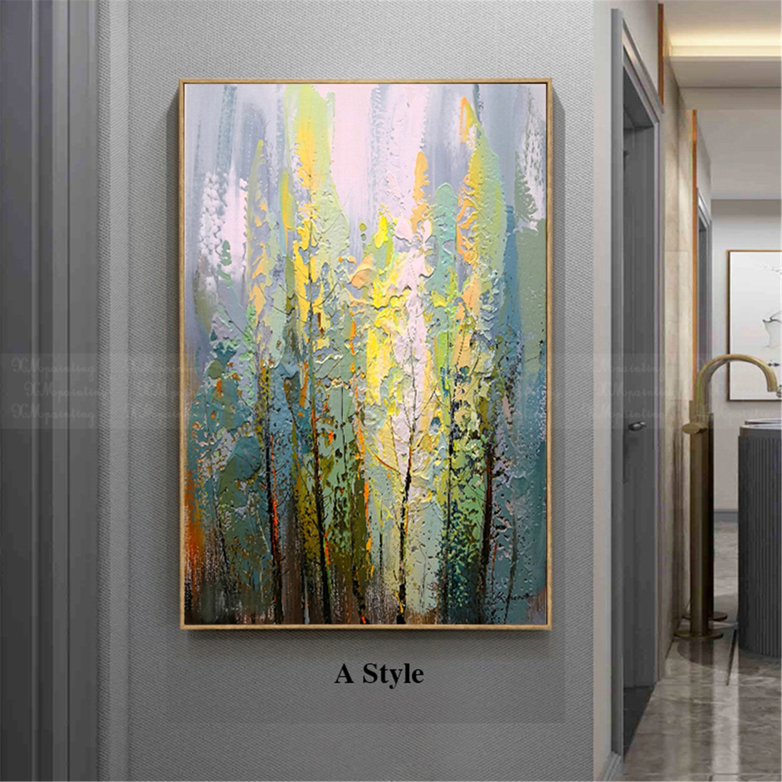 Abstract Green Tree Painting Canvas Wall Art Picture for - Etsy